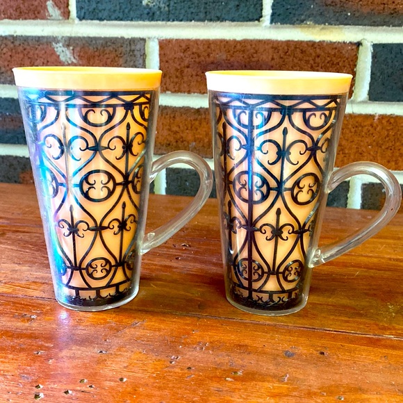 Dining | Vintage 195s To 1960s Plastic Cups Whandles Black And Peach 2 ...